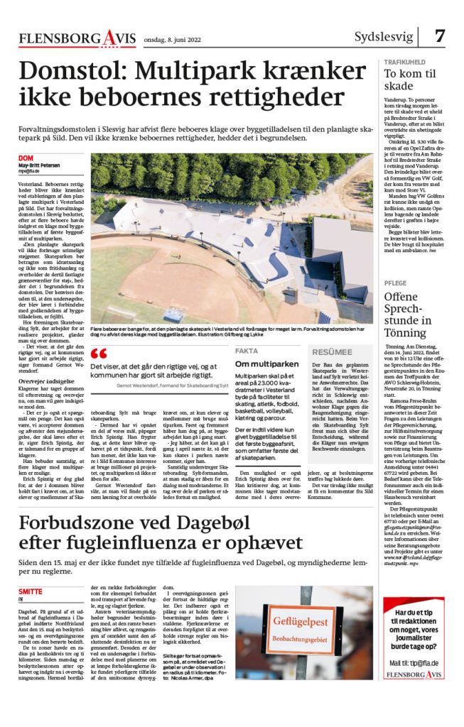 Multipark-News der Flensborg Avis - Skateboarding Sylt e.V.
